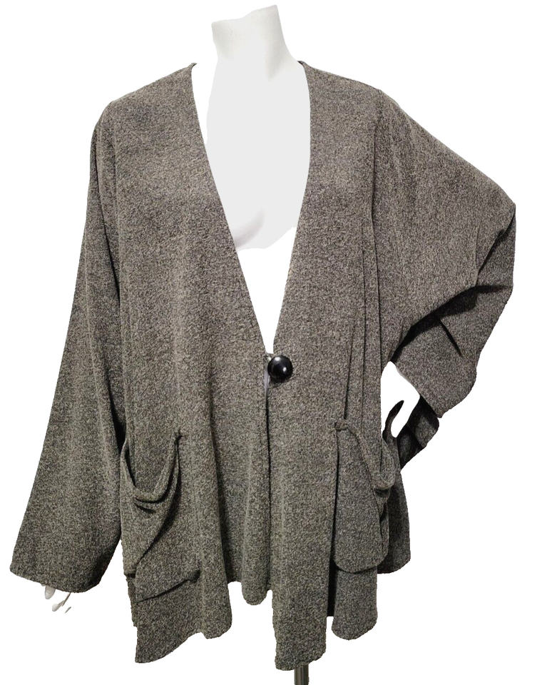 Su-Zen Jacket One Size Full Swingy Gray Lagenlook One Button Pockets ...