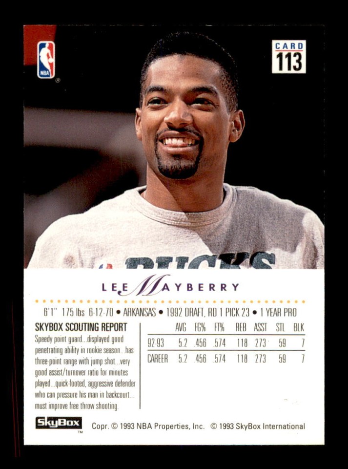 1993 Basketball Skybox Lee Mayberry Milwaukee Bucks #113 2 | eBay