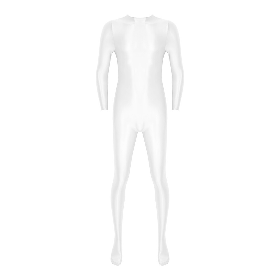 Mens Back Zipper Bodystocking Glossy Solid Color Long Sleeve Bodysuit ...
