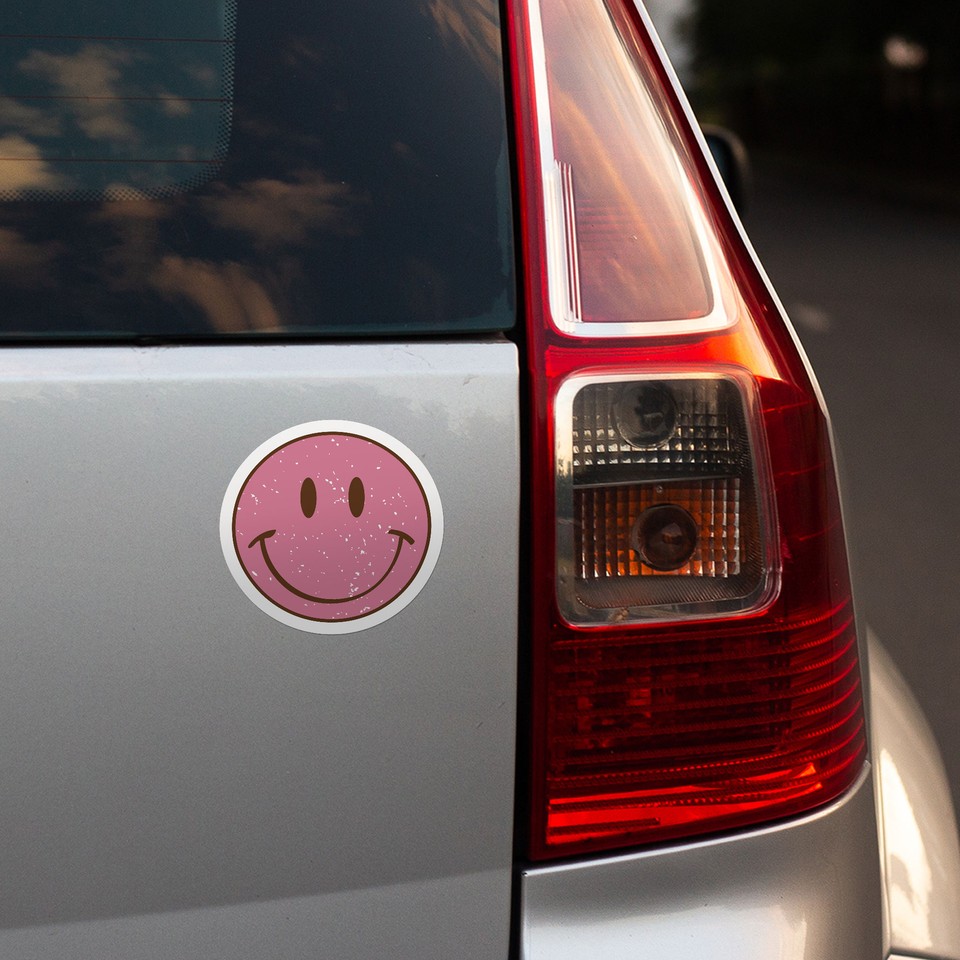 Retro Pink Smile Face Sticker Funny Groovy Hippie Stickers (5 inches ...