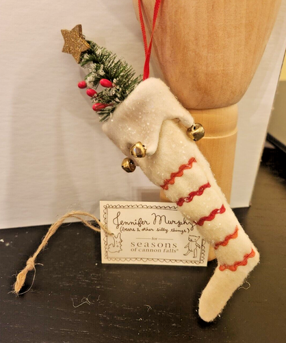 Jennifer Murphy Sweetpeas White Felt Stocking with a Bottle Brush Tree ...