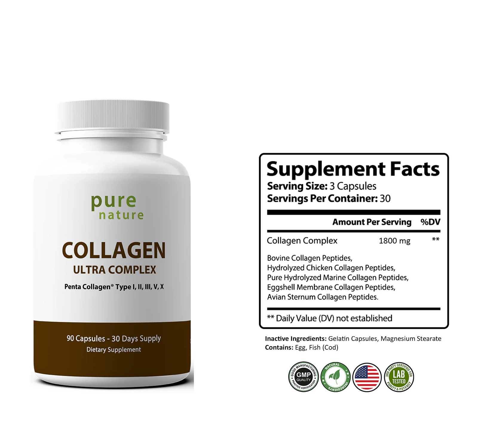 PureNature Collagen Ultra Complex Types I, II, III, V & X - 90 Capsules ...