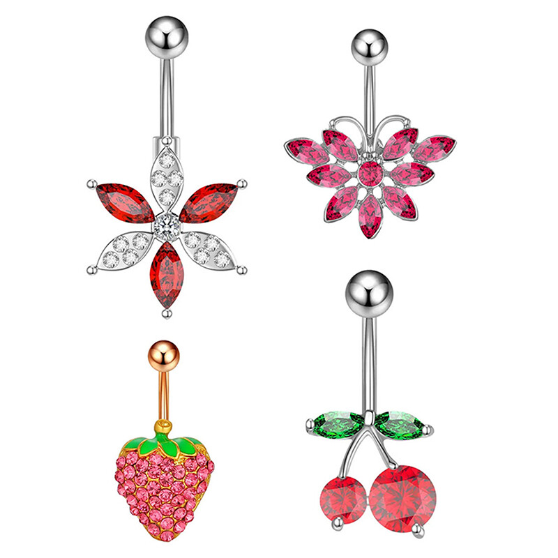 Fashion Zircon Strawberry Cherry Belly Button Ring Body Jewelry Decor ...