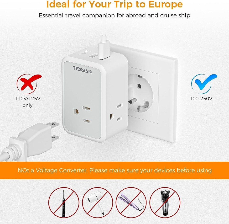 2-Pack European Travel Power Plug Adapter with Multi Outlet USB C to ...
