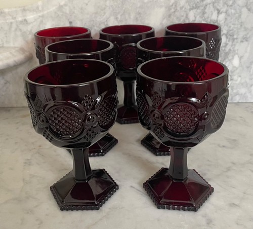 7 vintage 1876 Ruby Red Avon Cape Cod 6 inch Water Glass Goblets | eBay