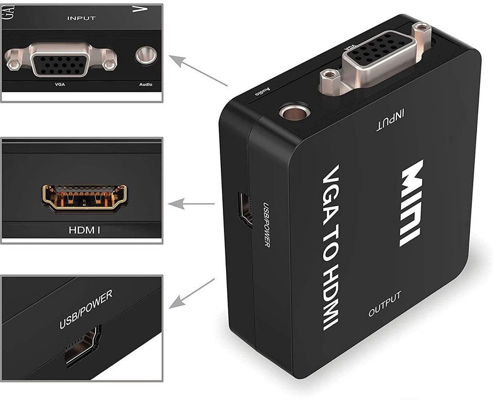 VGA to HDMI Active Adapter Converter | Black | VGA Source to TV/Monitor ...