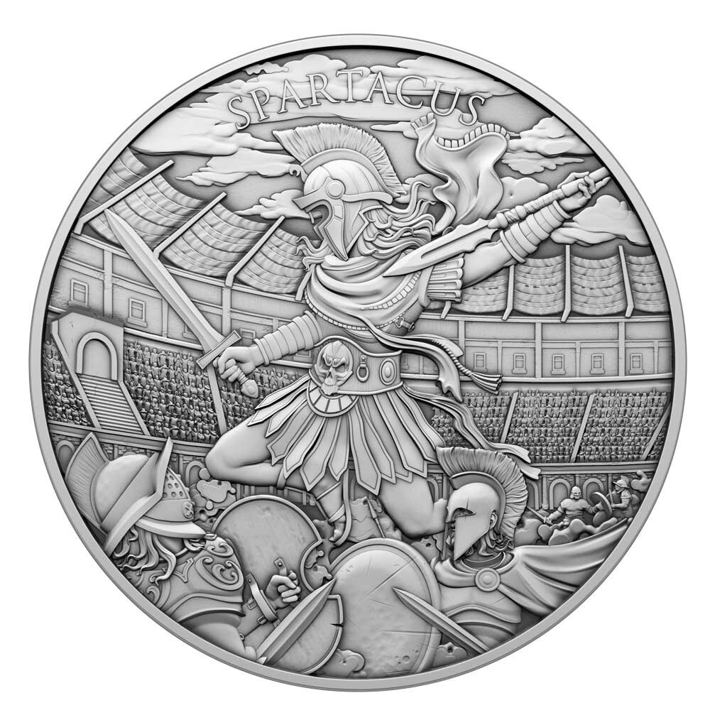 1 Tr Oz .999 Fine Silver Coin SPARTACUS Roman Gladiator Legends Warrior ...