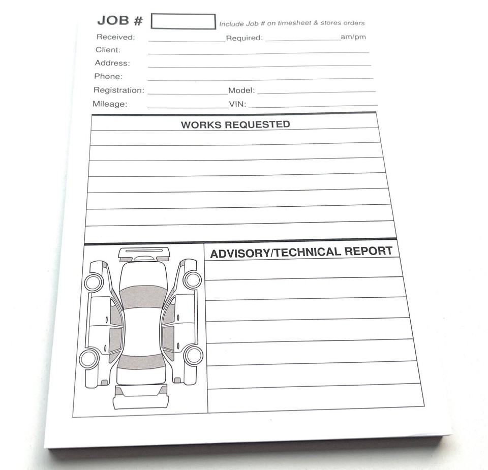 Garage Repair Job Cards A5 Time Sheet Works Pad Image 100 Workshop ...