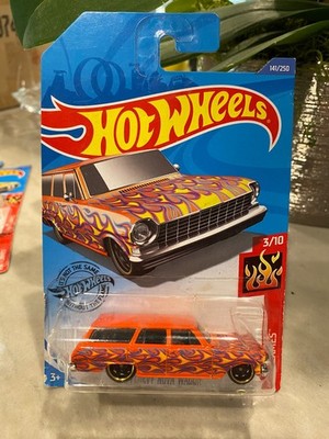 2020 Hot Wheels #141 HW Flames 3/10 '64 CHEVY NOVA WAGON Orange w/Black ...