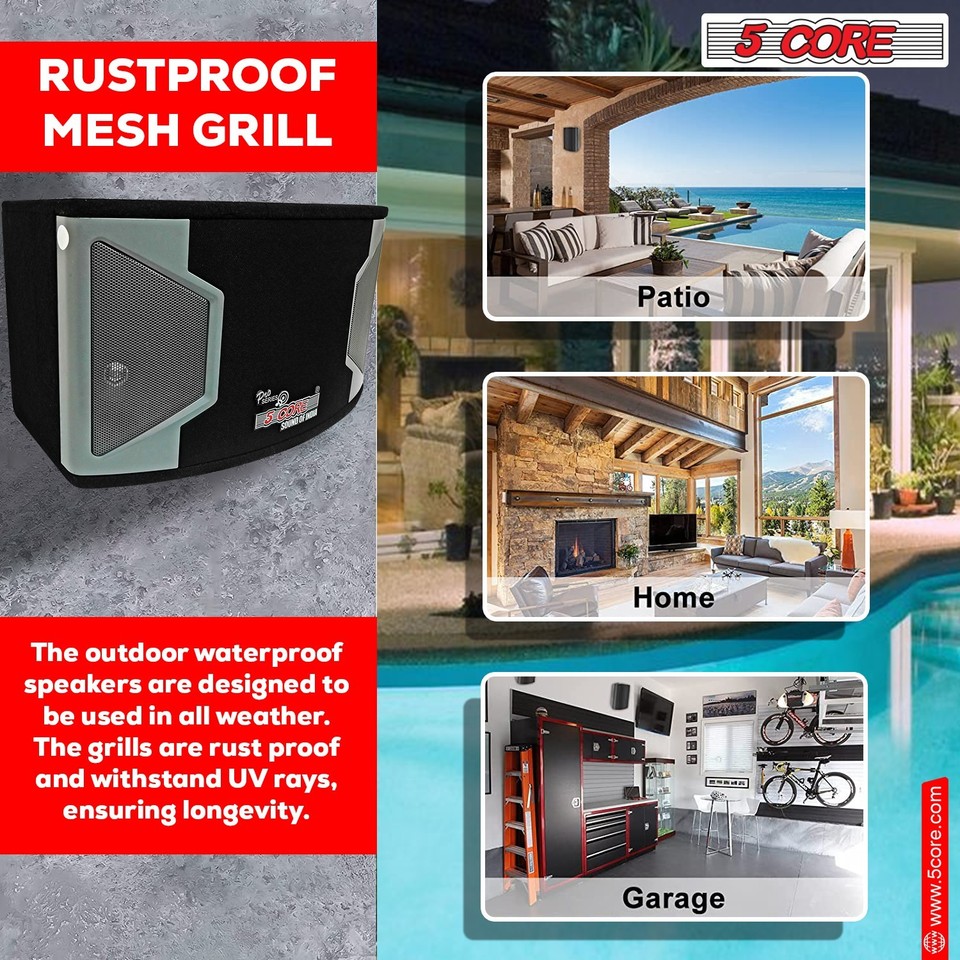 5Core Outdoor Speakers Stereo In Wall 800W Passive Wired Waterproof ...