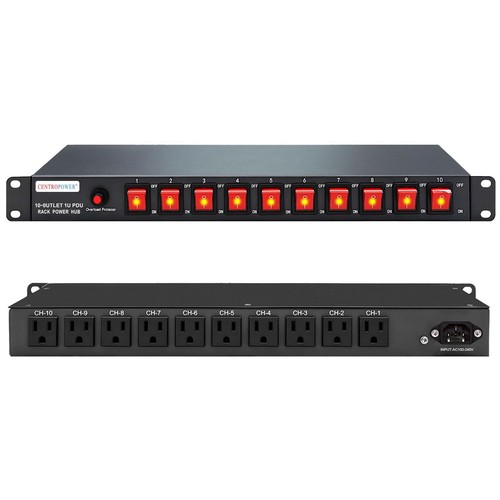 1U PDU Horizontal Rackmount Power Strip - Surge Protector 10 NEMA 5-15R ...