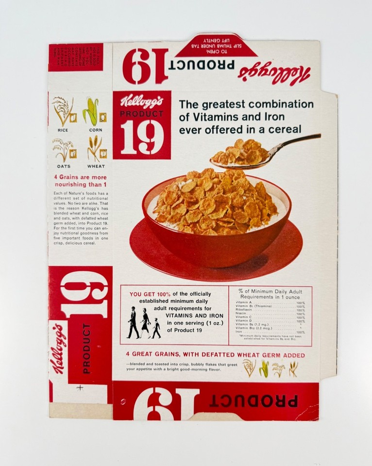 RARE FIRST YEAR Vintage 1967 Kelloggs Product 19 Cereal Box TV Prop ...
