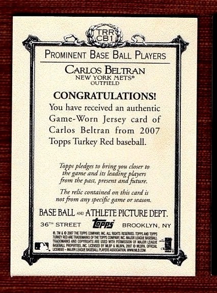 2007 Topps Turkey Red Relics #CB1 Carlos Beltran New York Mets Baseball ...