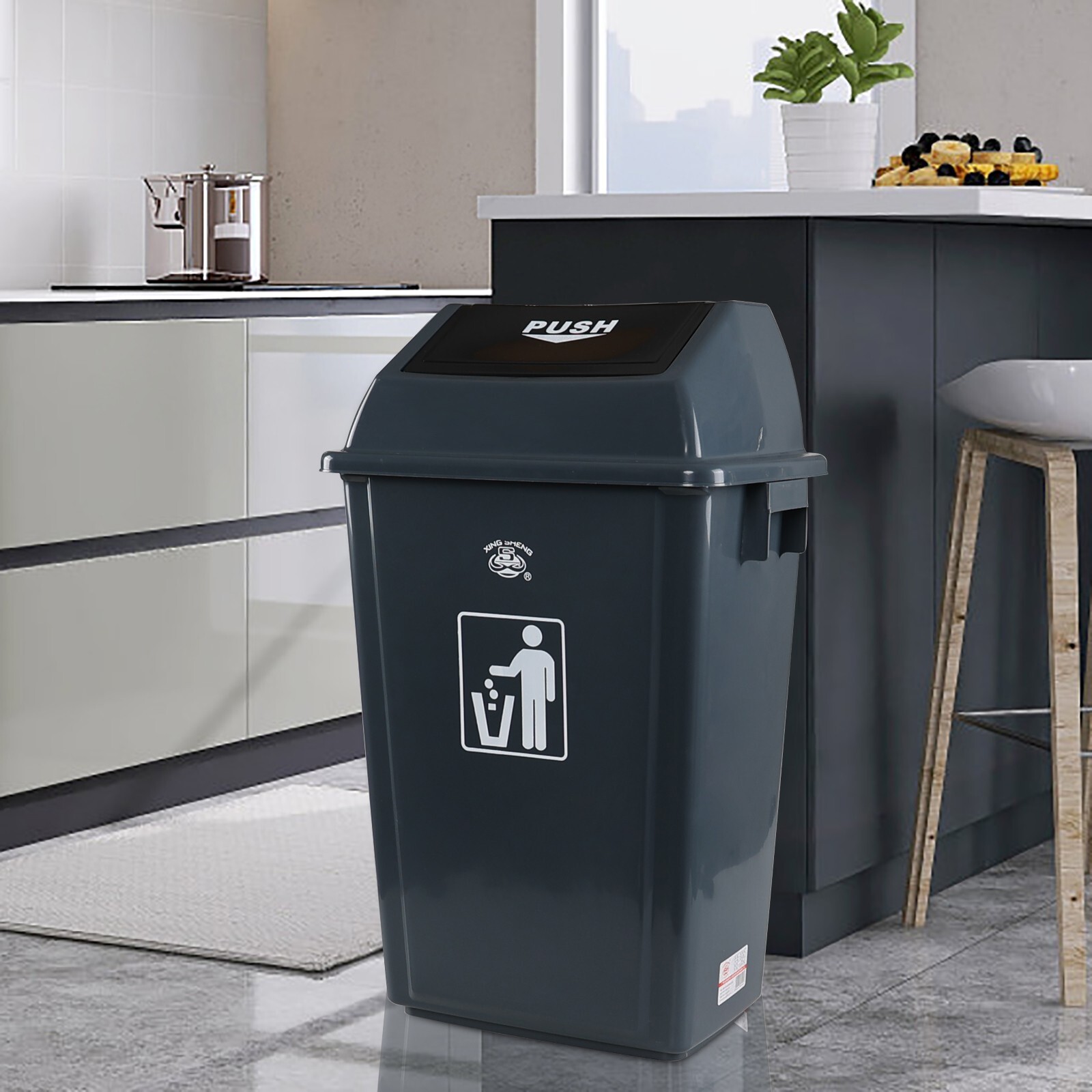 Cand 4 Pack 13 Gallon Plastic Garbage Can, Large Trash Can with Swing ...