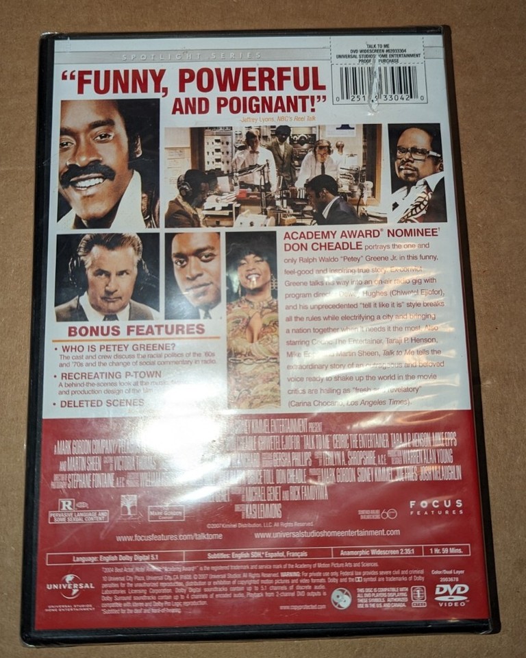 Talk to Me DVD Din Cheadle, Cedric the Entertainer, Taraji P. Henson ...