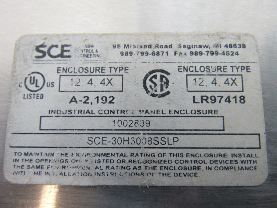 Saginaw SCE-30H3008SSLP 304 SS Stainless Steel Electrical Enclosure 30 ...