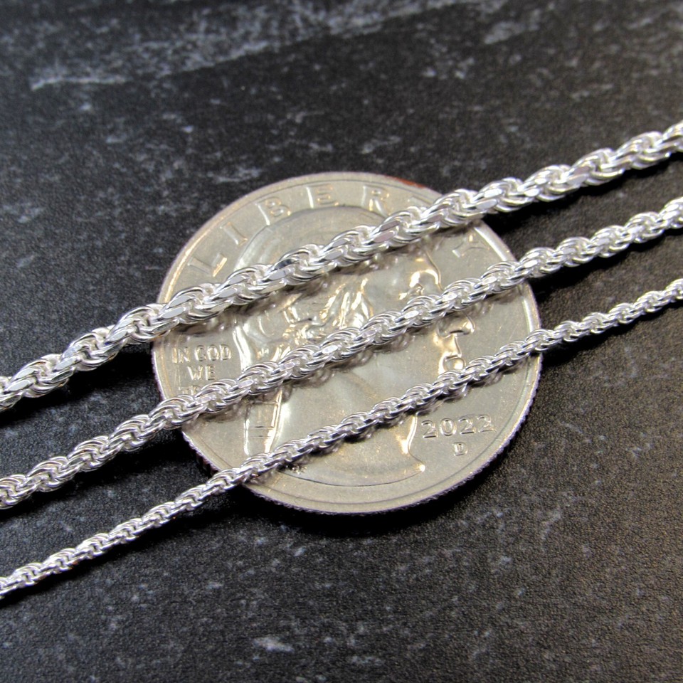 Solid 925 Sterling Silver Italian DIAMOND CUT ROPE CHAIN Necklace ...