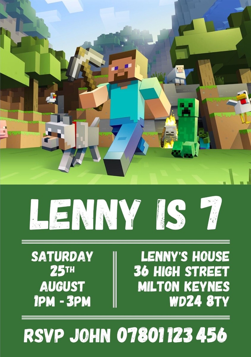 Minecraft Editable Birthday Invitations