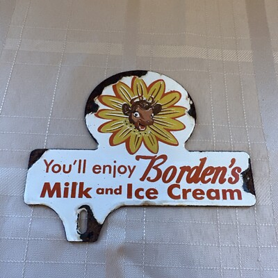 Vintage Borden's Milk & Ice Cream Porcelain Enamel Metal Advertising ...
