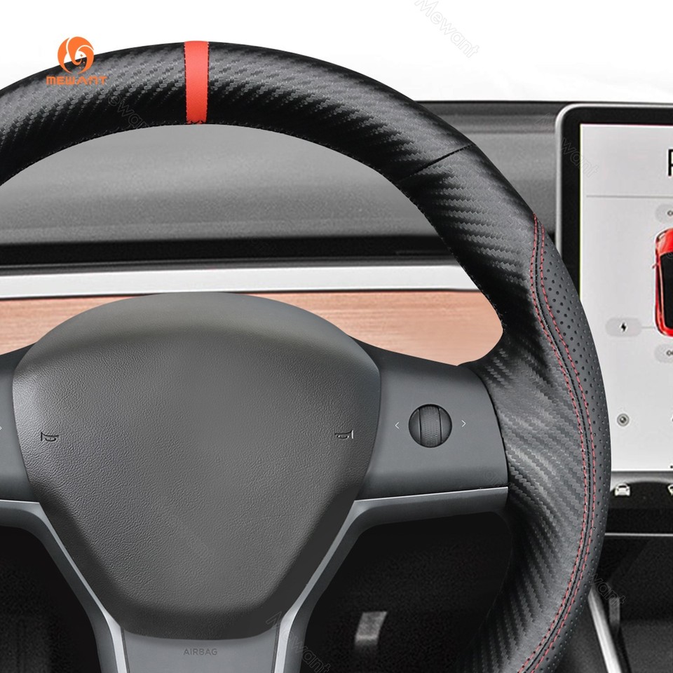 MEWANT DIY Hand Stitch Steering Wheel Cover Wrap for Tesla Model 3 2017 ...
