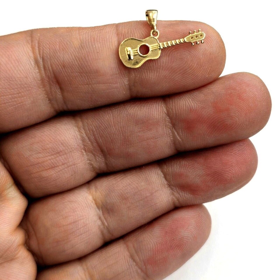 14k yellow Gold solid Tiny Guitar Pendant gift music instrument fine ...
