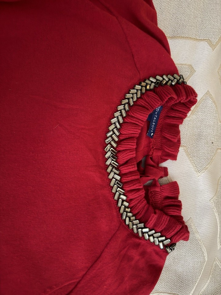 2XP Talbots RSVP Cotton Cashmere Embellished Ruffled Neck Red Sweater ...
