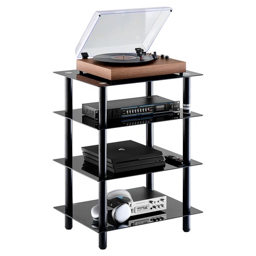 4-Tier AV Media Stand Strengthened Tempered Glass Audio/Video Stand ...