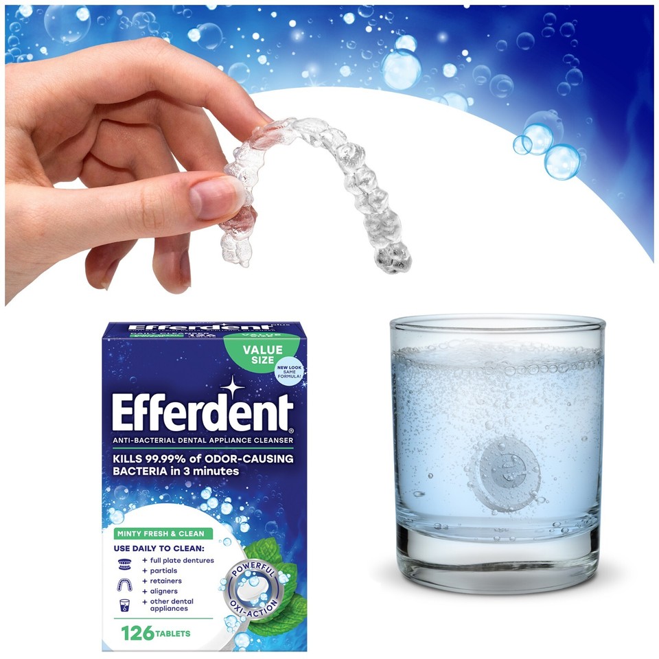 Efferdent Retainer & Denture Cleaner Tablets, Minty Fresh & Clean, 126 ...
