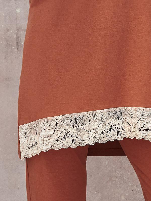 Lega Cotton Pajamas Scarlet Cinnamon - Light Brown Women Pajama Set Brown Knit | eBay