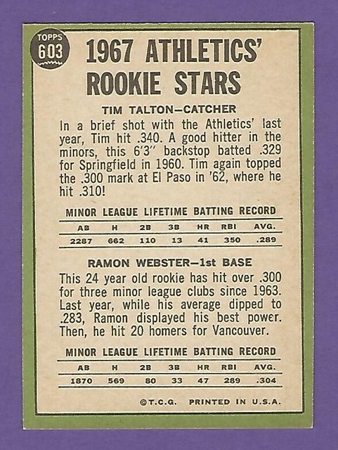 1967 Topps - High # #603 Tim Talton, Ramon Webster (RC) for sale online ...