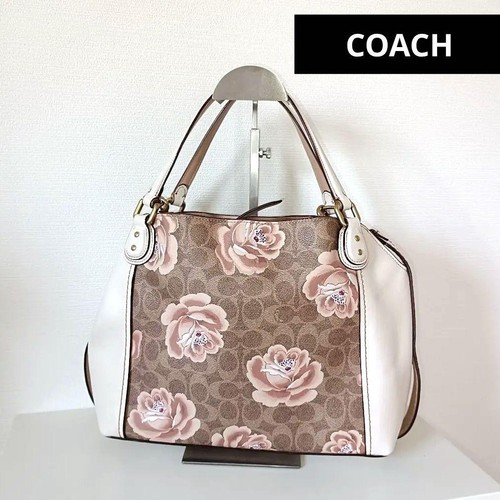 COACH Rose Print Pattern Shoulder Cream Handbag 2W EDIE | eBay