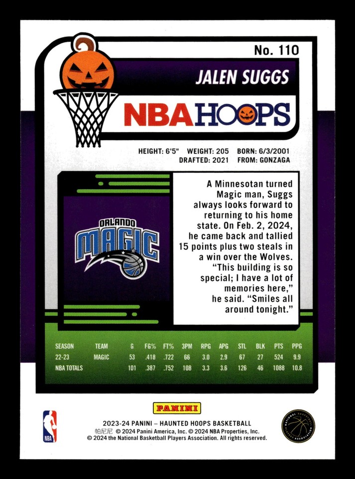2023-24 PANINI NBA HAUNTED HOOPS #110 JALEN SUGGS SLIME | eBay