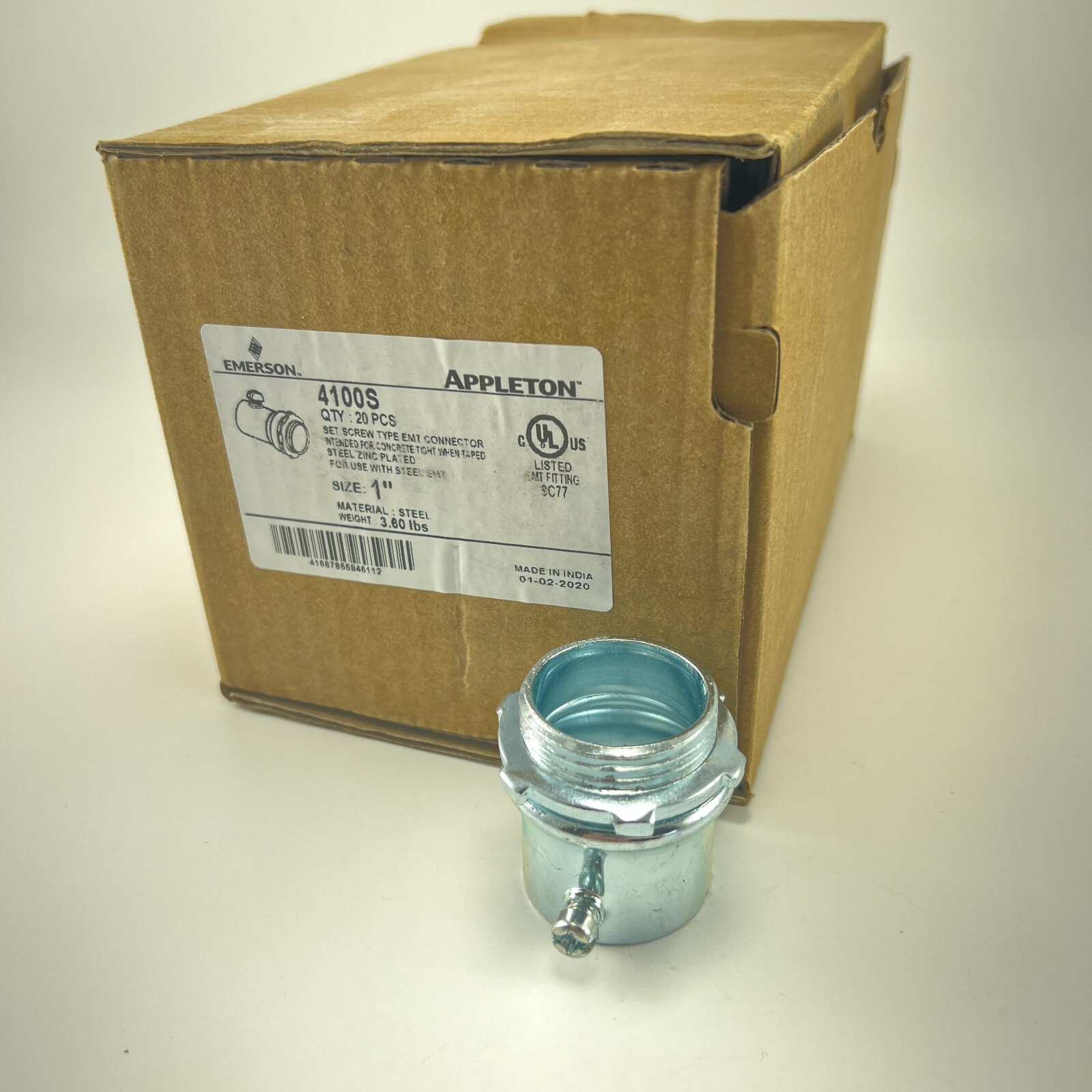 Emerson Appleton 4100S 1" Set Screw Type EMT Connector Steel Zinc ...