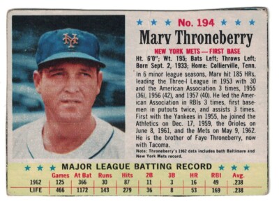 1963 Post #194, Marv Throneberry, New York Mets, a Crease | eBay