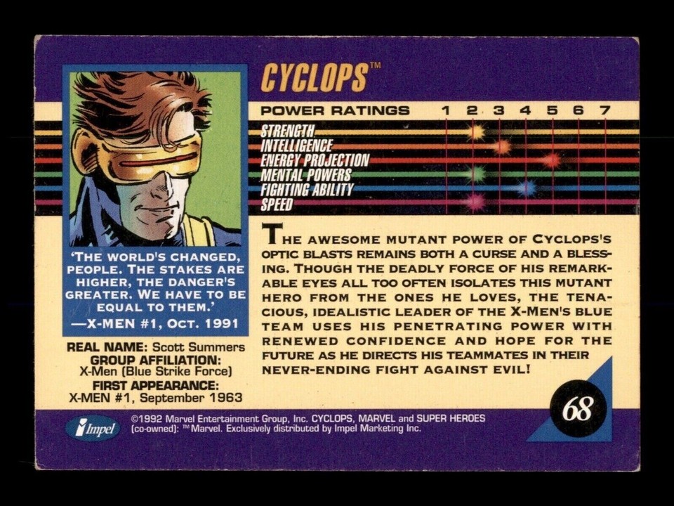 68 Cyclops Super Heroes Impel Marvel 1992 Trading Card CCG TCG | eBay