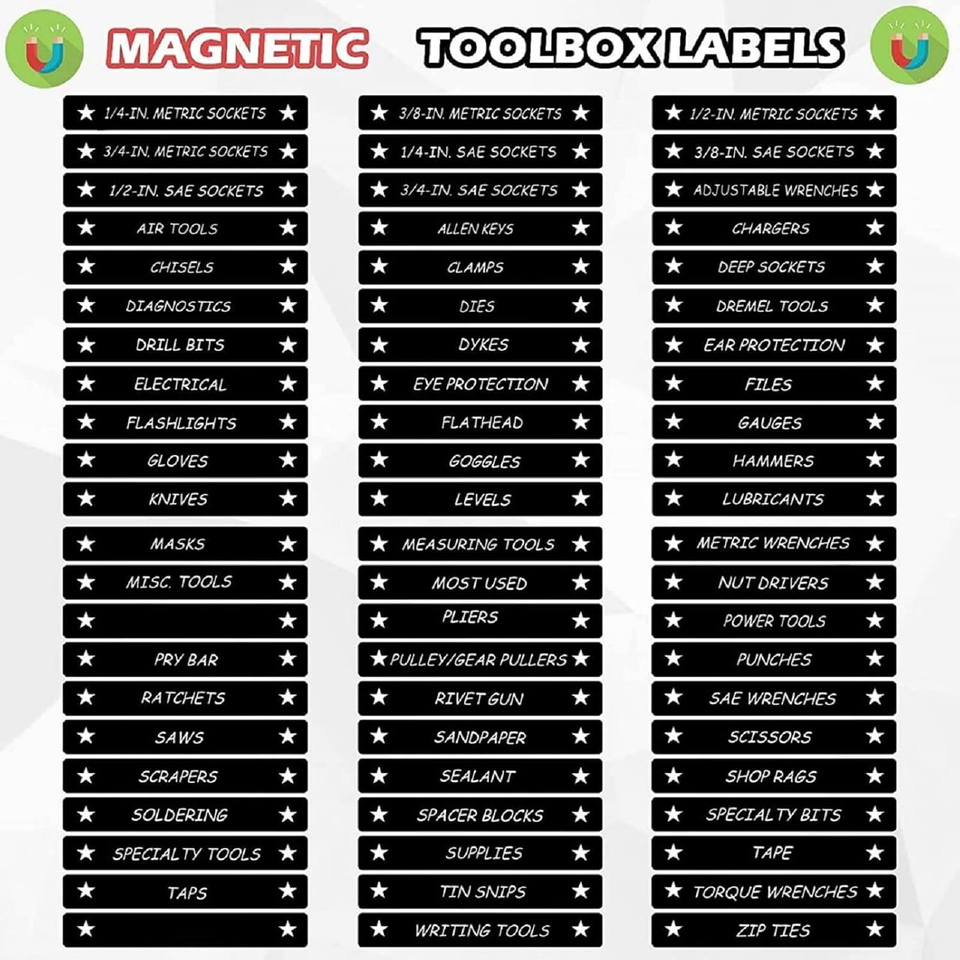 66 Pcs Tool Box Organizational Magnetic Labels for Tool Chest Drawer ...