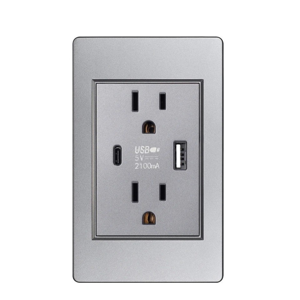 Dual Wall Outlet with USB Ports Charger AC Power Receptacle Plate Panel ...