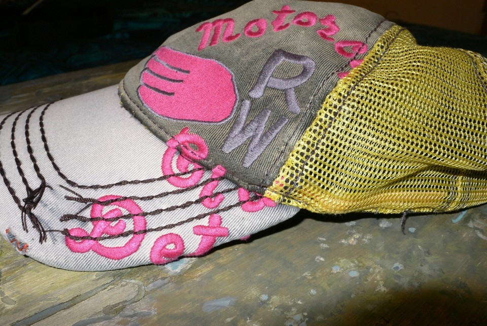 True Religion Baseball Cap Rare Moto Design Olive Pink Yellow Gray ...