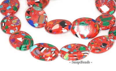 MATRIX TURQUOISE GEMSTONE RED MOSAIC OVAL 20X15MM LOOSE BEADS 7inch | eBay