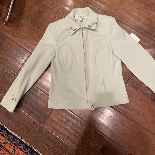 ST. JOHN SPORT Light Green Butterfly Jeweled Cropped Jacket Size Petite ...