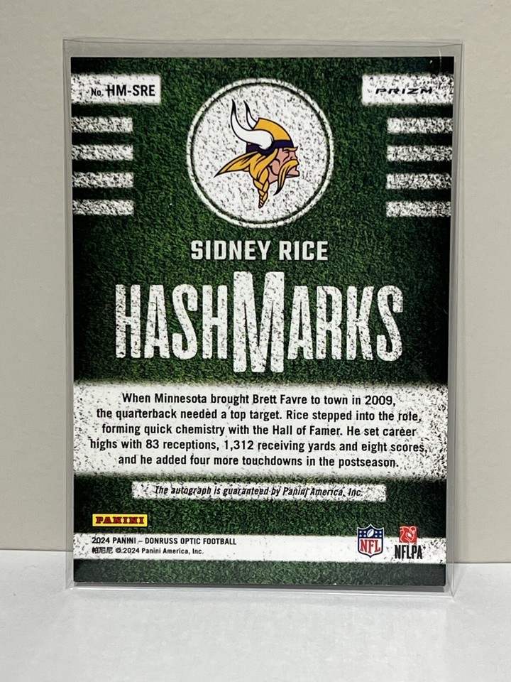 2024 Donruss Optic Football Sidney Rice Hashmarks Autograph Vikings | eBay