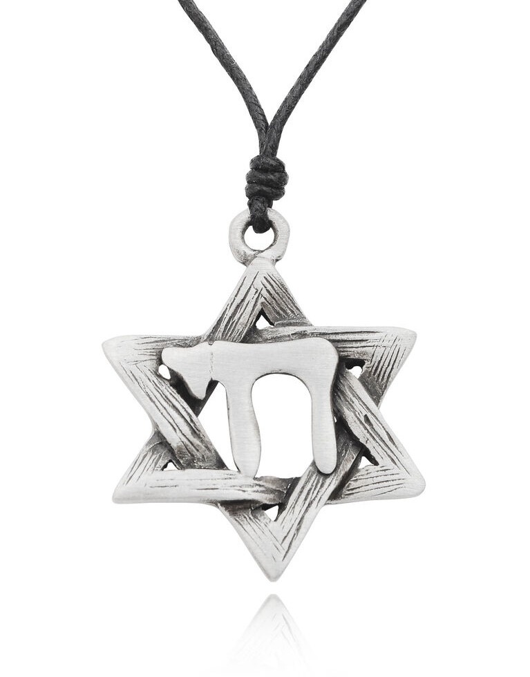 Hebrew Chi Jewish Star of David Silver Pewter Charm Necklace Pendant ...