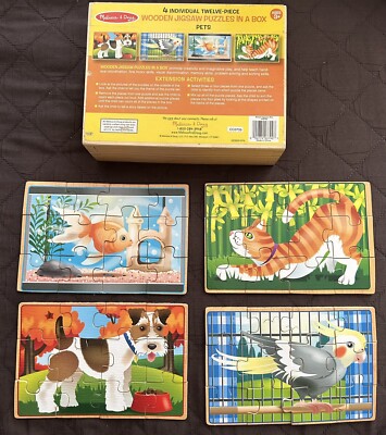 4 Individual Twelve Puzzle Piece Wooden Jigsaw Puzzles In A Box ...