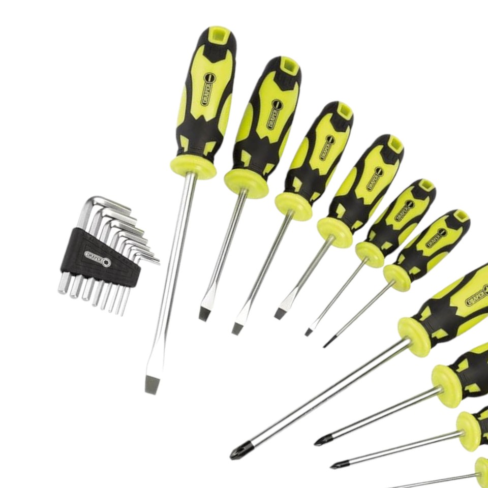 DRAPER SCREWDRIVER ALLEN KEY BIT SET + STORAGE STAND PLAIN CROSS POZI ...