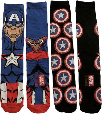 Marvel Comics Men's Captain America Crew Socks for Shoe Size 6-12 (2 ...