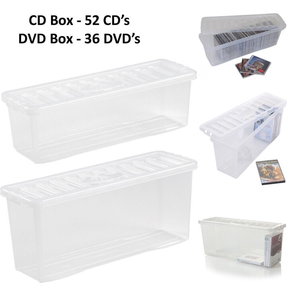 Wham Crystal CD DVD Storage Shelf Box Plastic Clear Box with Lid -52 ...