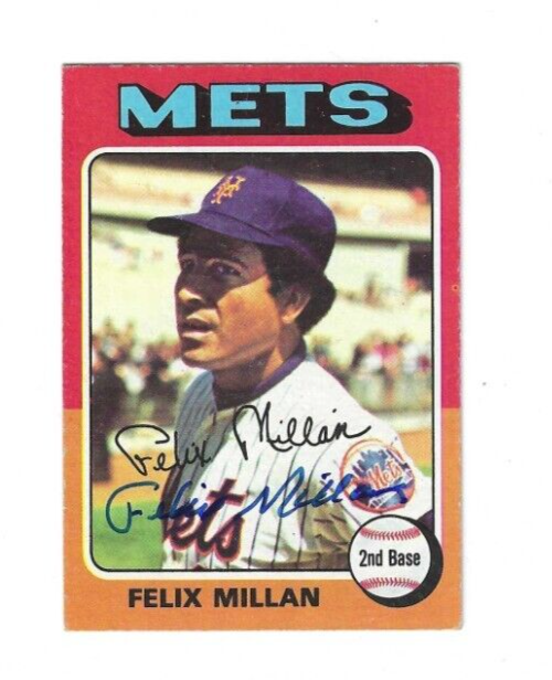 Signed Autographed Felix Millan New York Mets 1975 Topps Card, #445 w ...