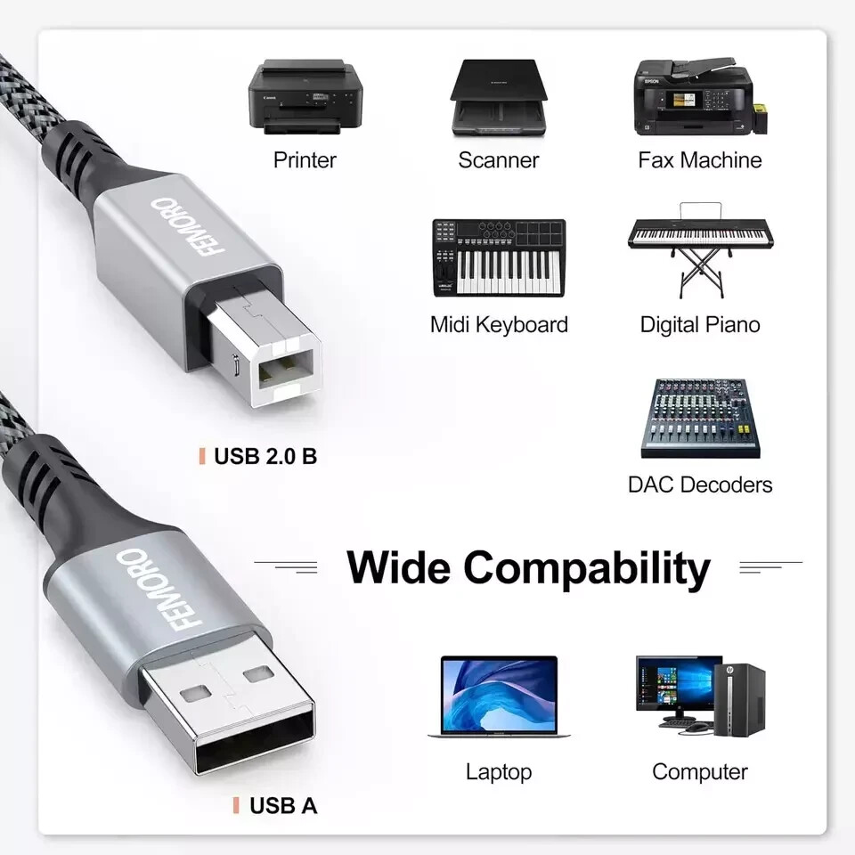 Printer Cable 10 Feet, USB a to B Printer Cable USB 2.0 Type B Cables ...