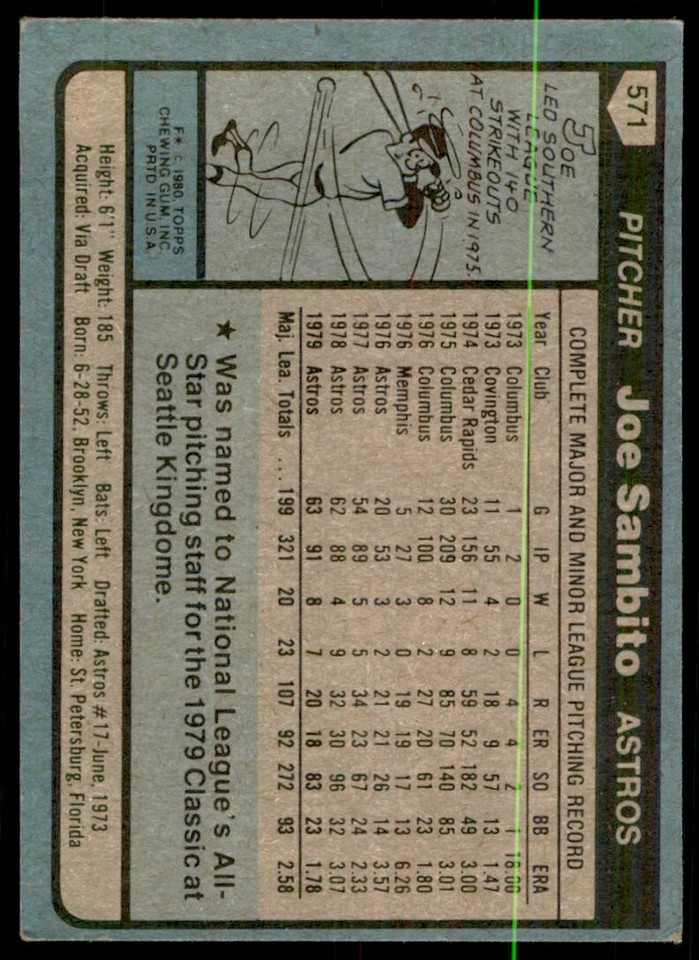 1980 TOPPS JOE SAMBITO HOUSTON ASTROS #571 | eBay