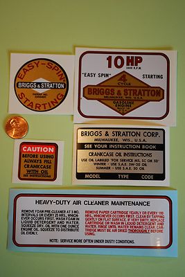 Briggs Stratton Jacobsen Simplicity 10-hp decal set 1960's and 70's | eBay